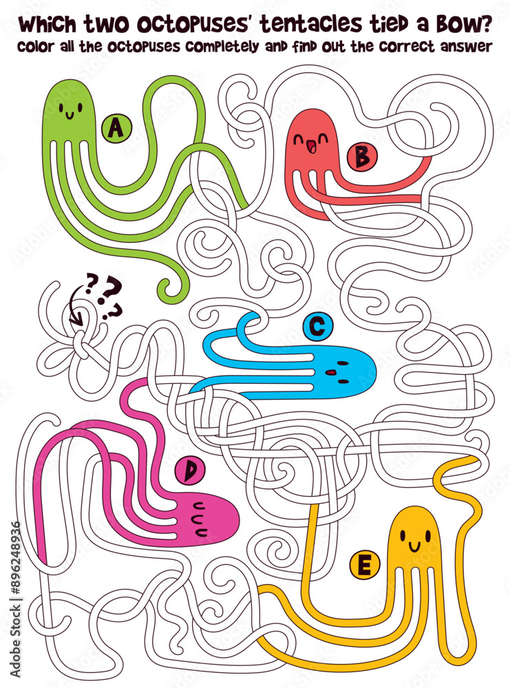 Childrens Maze. Octopuses with tangled tentacles. Educational game for ...