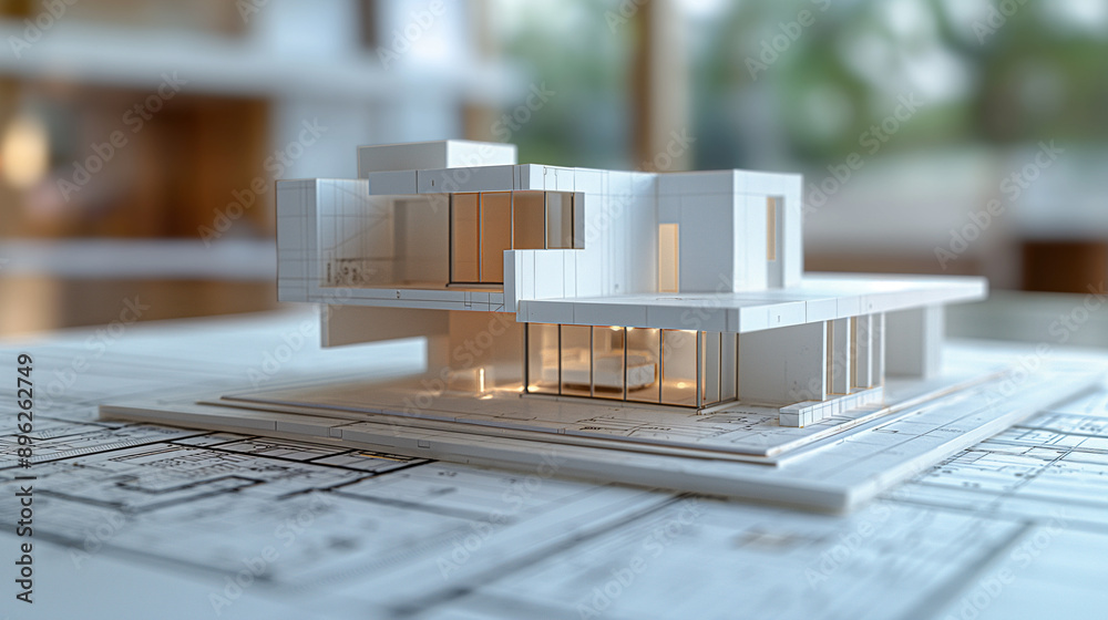 A 3D model of a house or building structure placed on top of ...
