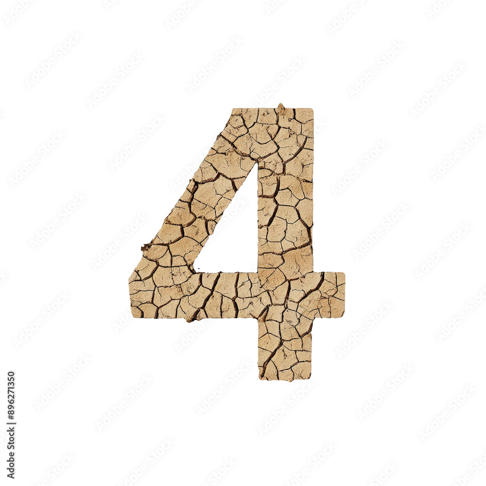 Number 4. Four. Nature Inspired Cracked Earth dried out soil Artstyle ...