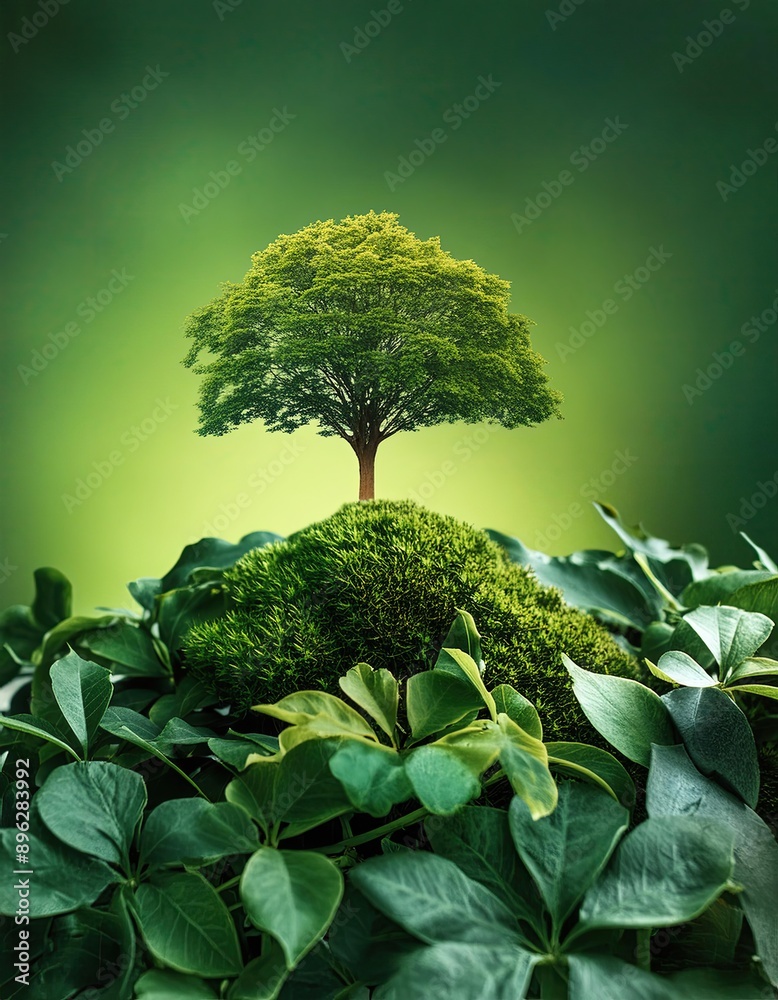 Environment day poster greenary. A beautiful tree with a lush crown on ...