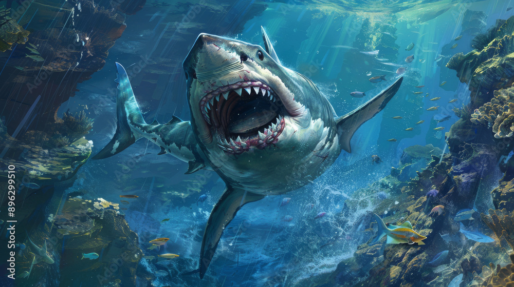 Amazing wallpaper for your desktop featuring a fearsome shark in its ...