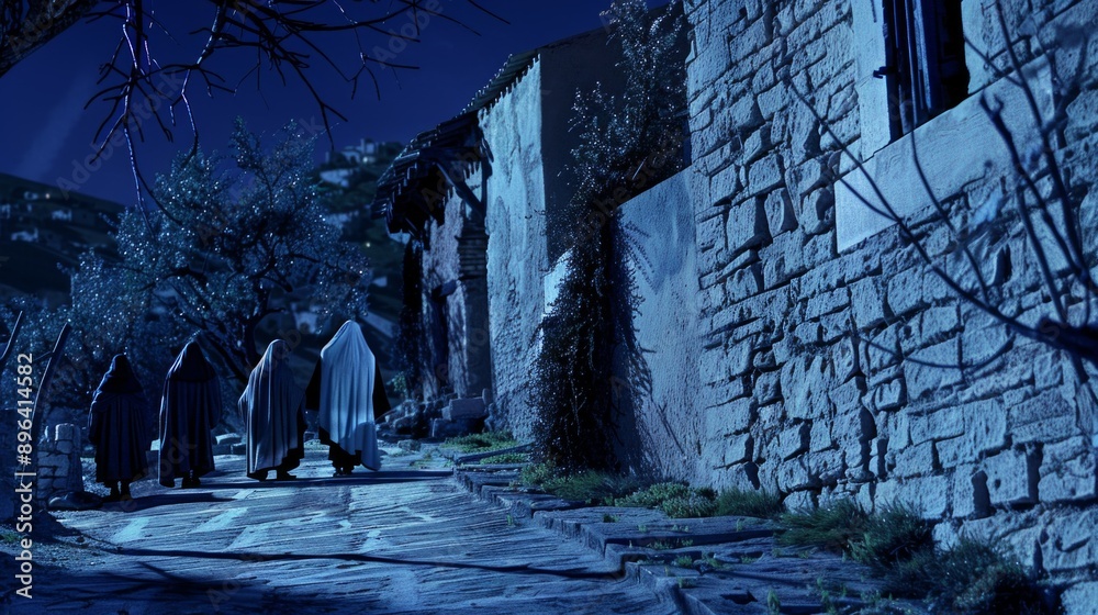 Jesus and his disciples walk away from the Garden of Gethsemane ...