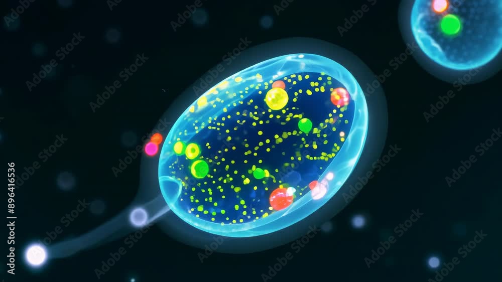 A 3D animation of a cell affected by congestive heart failure, showing ...