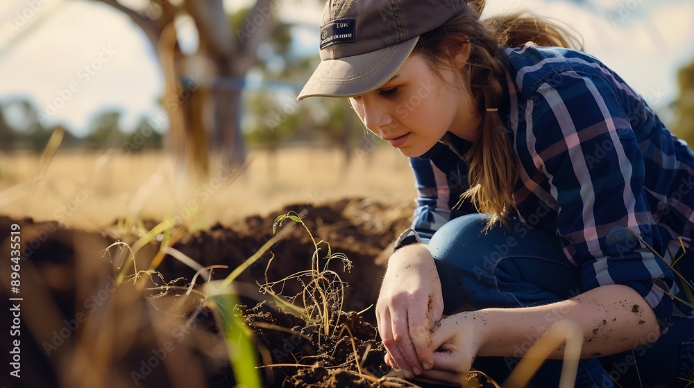 soil science student agriculture looking at a soil sample girl on a ...