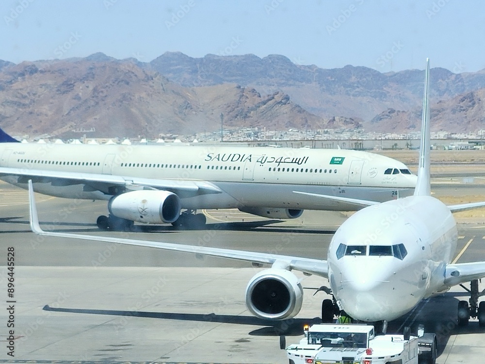 Medina, Saudi Arabia, June 29 2024: Saudi Airlines plane in Prince Mohammad Bin AbdulAziz ...