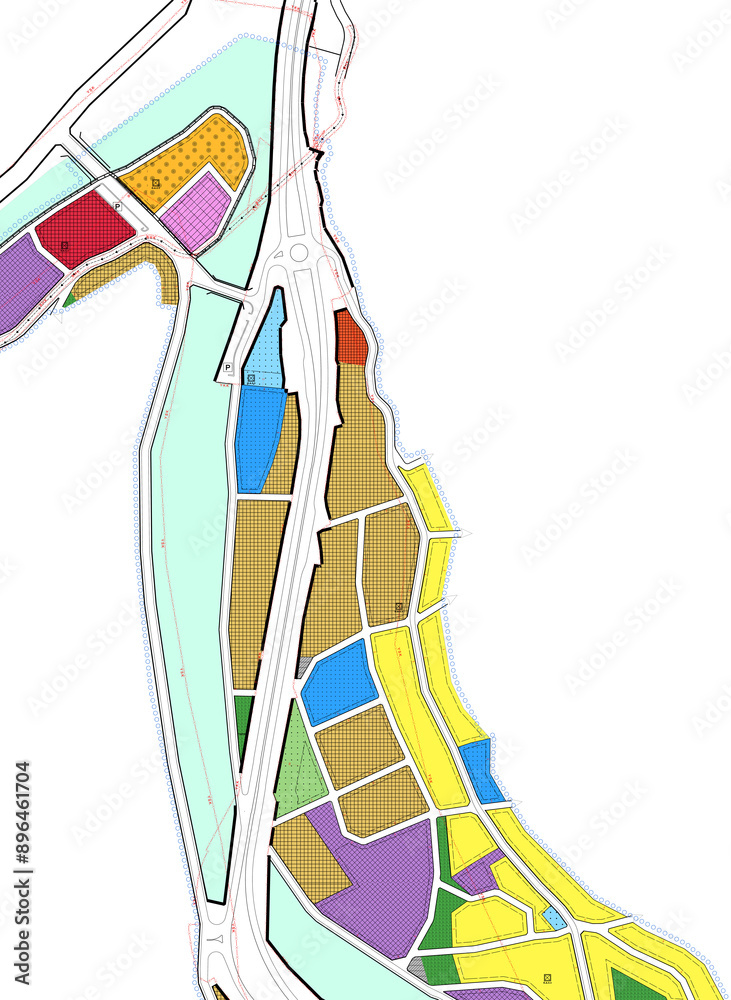 General Urban Plan with urban destinations, roads, buildable areas and ...