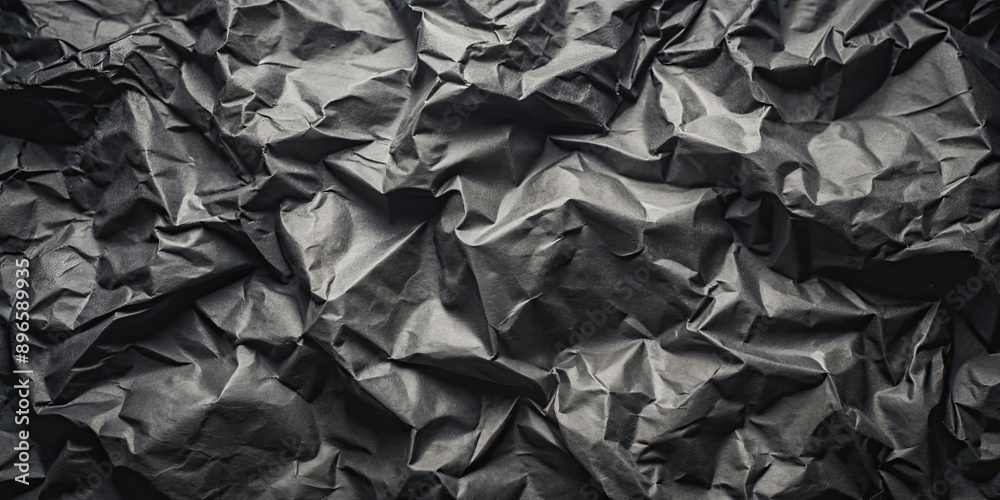 Heavy crumpled black paper texture in low light background, black ...