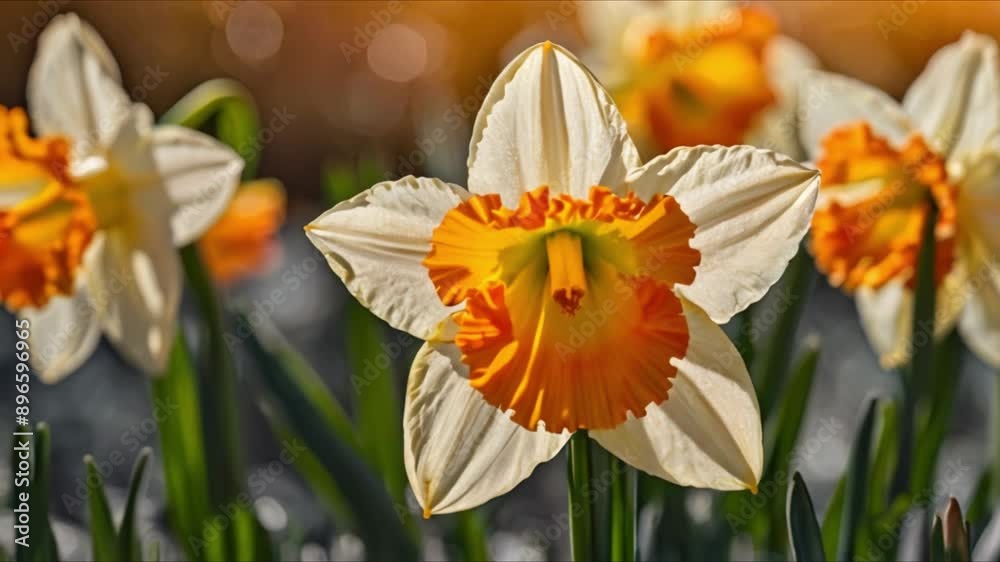 A golden daffodil, shining in the sun. The orange centre is eye ...