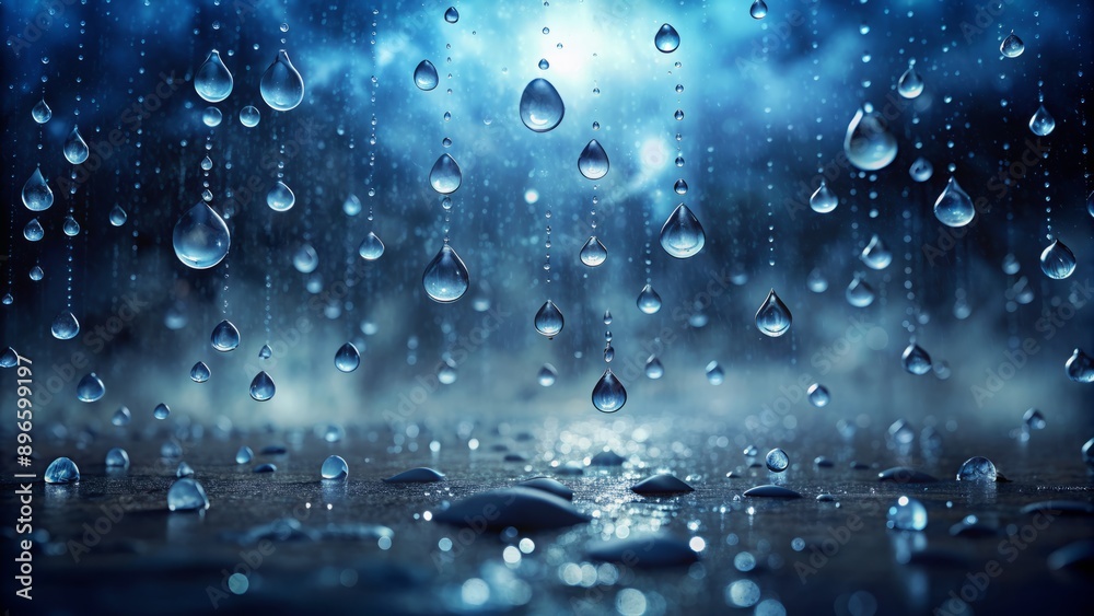 Dark misty background with transparent rain droplets overlay, creating ...