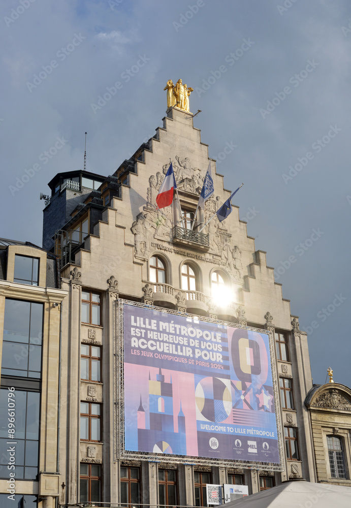 Lille, France 07-17-2024 welcome Banner for the Olympic Games Paris ...