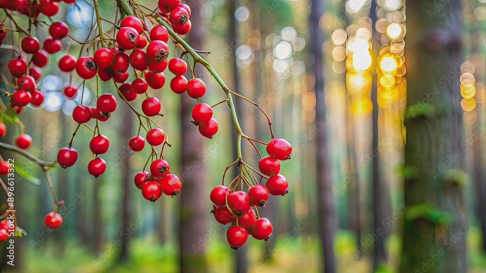 Red berries hanging from a tree branch in the forest, red, berries ...