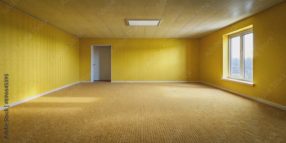 Creepy empty room in the backrooms with abstract yellow walls and ...