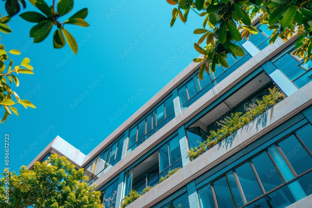 Eco-friendly building. Sustainable office building with garden on ...