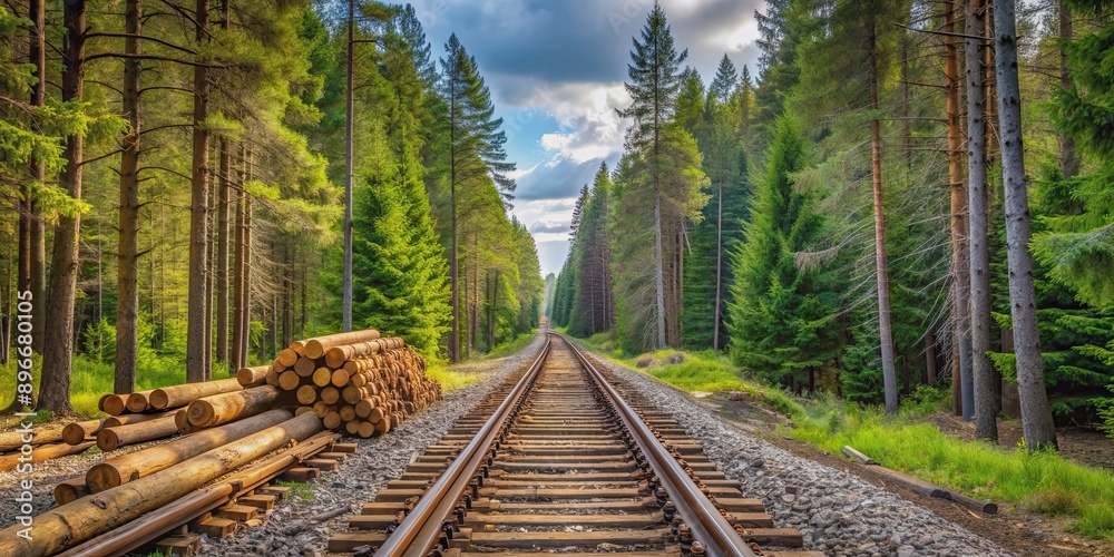 Railway track used for logging in a forest setting , logging, lumber ...