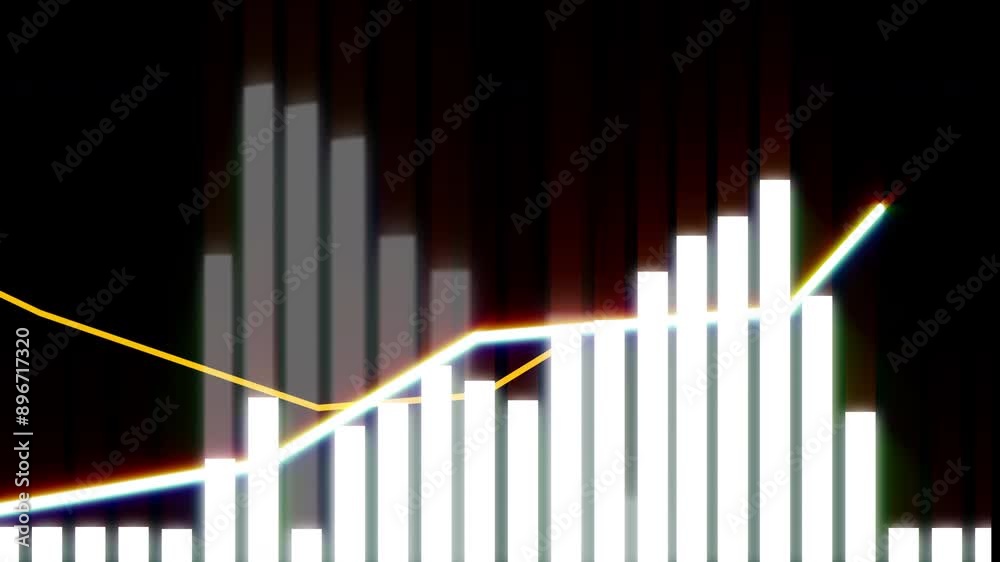 Stock market, lines and bar graph on black background for growth ...