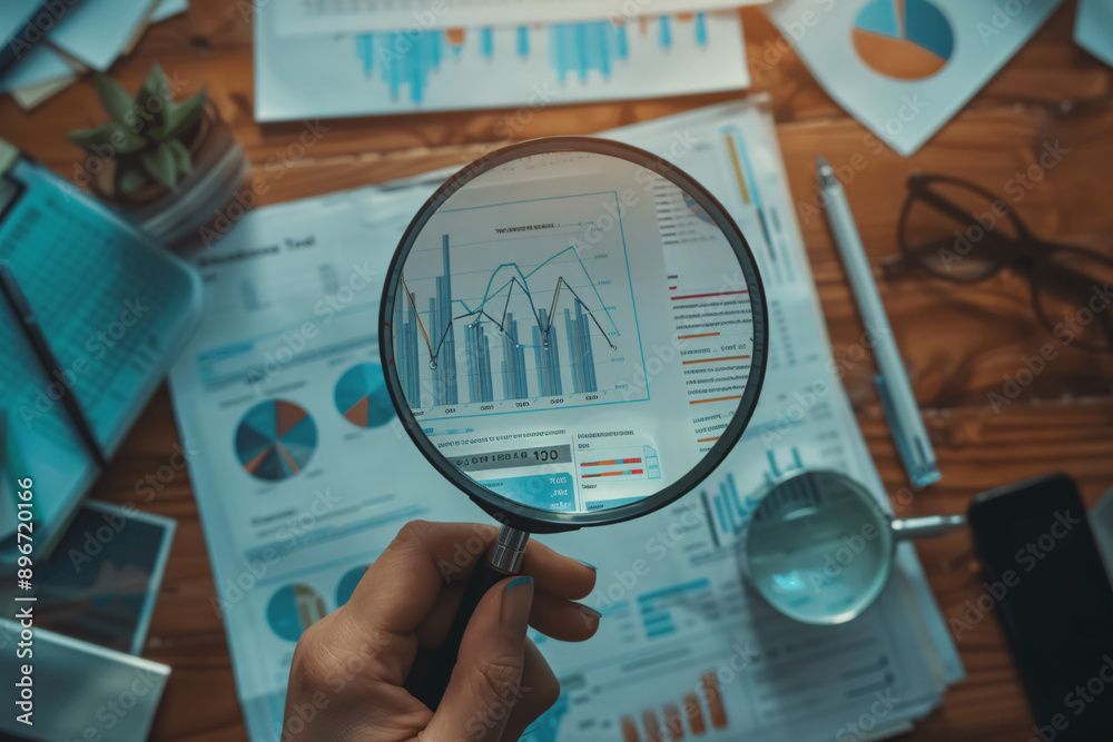 Detailed examination of financial statements with graphs and charts ...