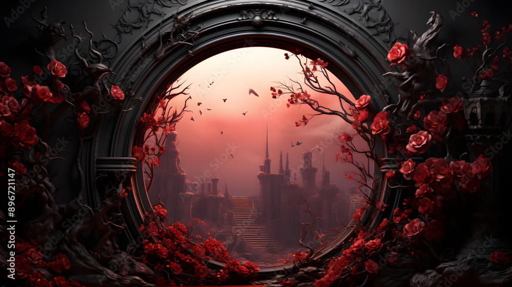 3d illustration of cute pastel mythical tomb for halloween with baroque ...