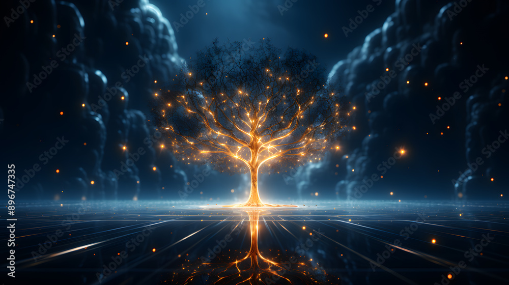 3d illustration rendering tree of life, human power, resurrection ...