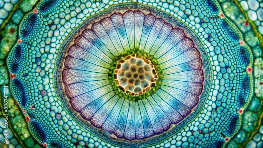 ภาพประกอบสต็อก Microscopic view of plant stem cross section slice ...