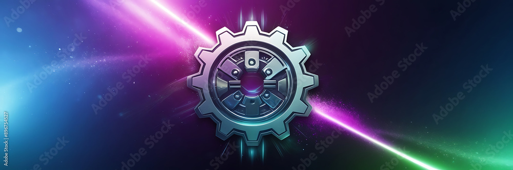 Machine learning and AI concept, gear wheel mechanisms. Hi-tech digital ...