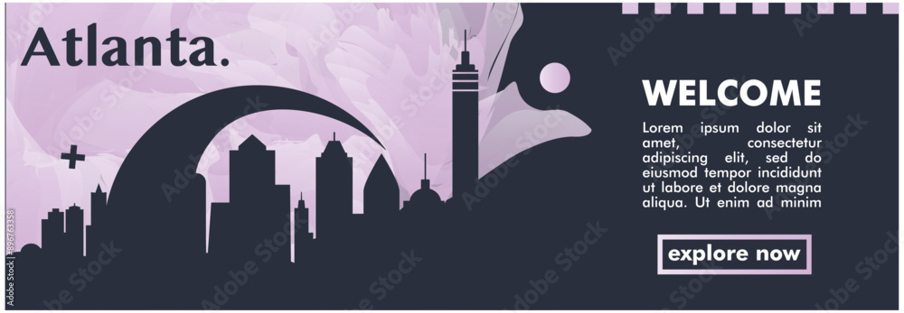 USA Atlanta horizon profile banner, placard, header, footer. America ...