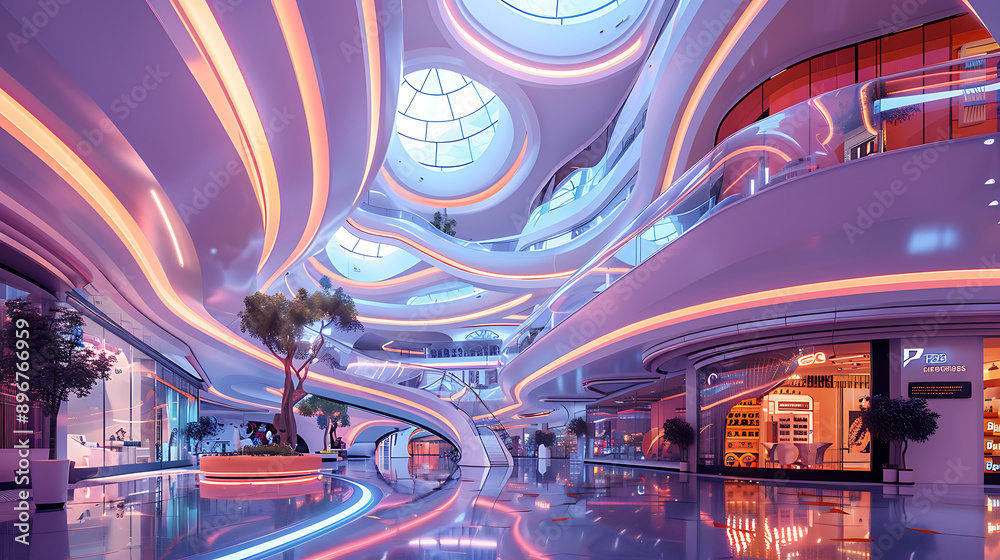 Virtual shopping malls, online retail hubs, 3D illustration, future ...