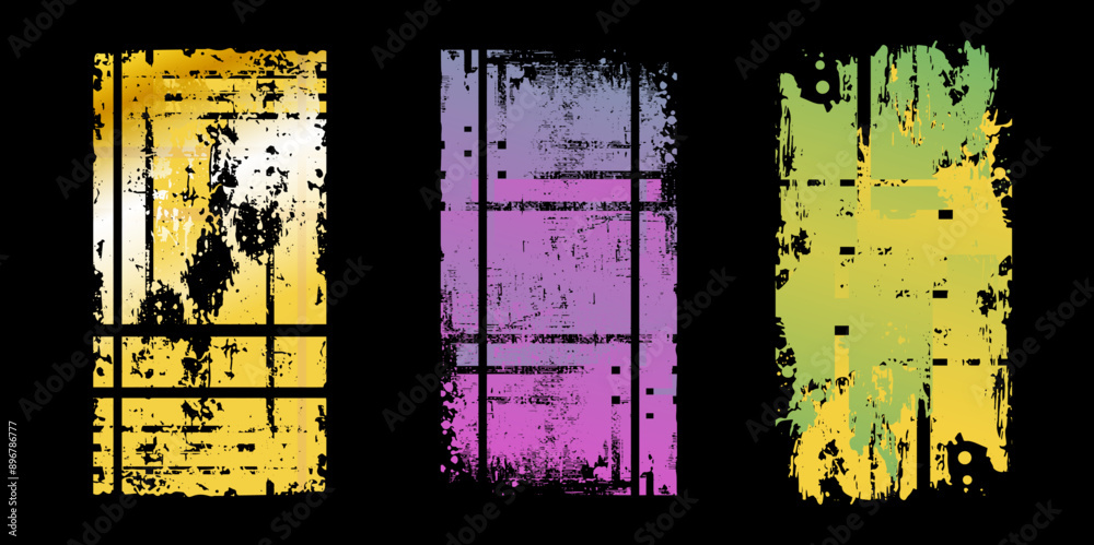 Set of colorful grunge overlay texture frame with brush stroke and torn ...