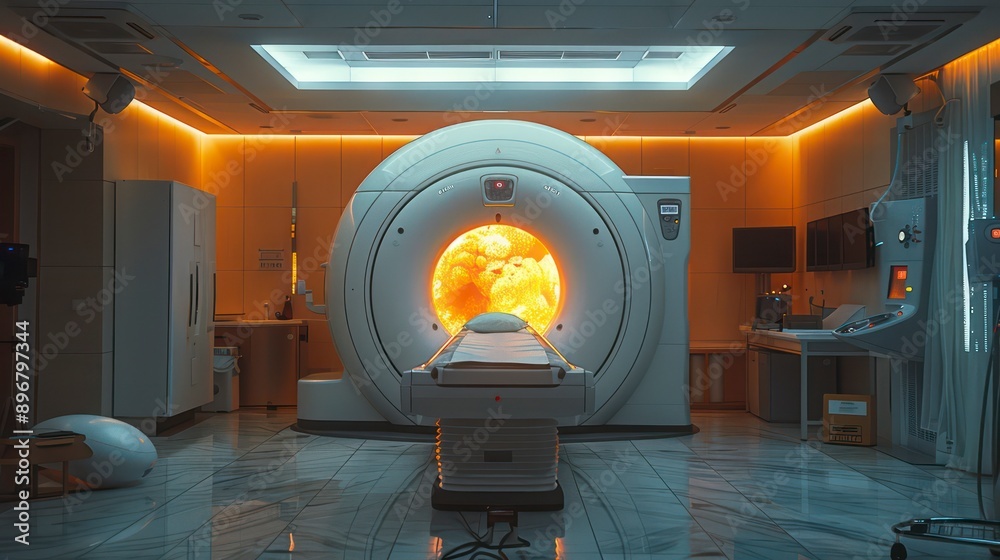 An advanced MRI machine bathed in soft cinematic light, highlighting ...