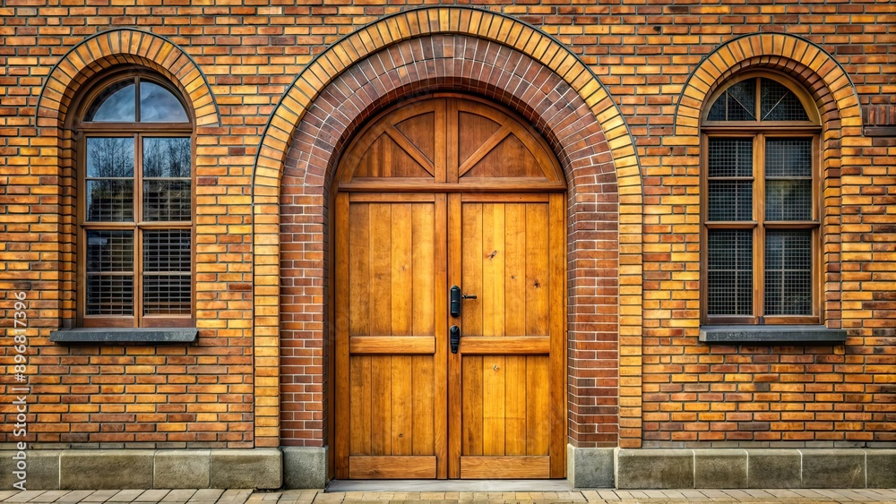 Building with a wooden door and arched windows , architecture ...