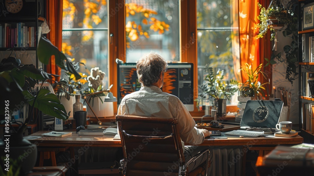Geriatric person taking medical precautions at home, using assistive ...