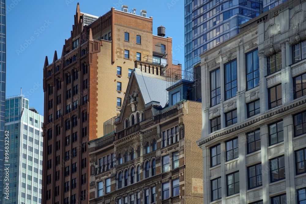 Various tall buildings standing tall against a bright sunny sky ...