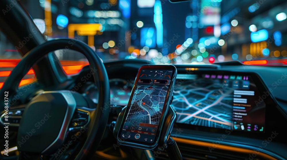 Car dashboard smartphone mobile holder using navigation gps maps system ...