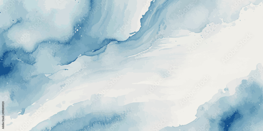 Vector watercolor ocean wave line blue and white background. Ocean sea ...