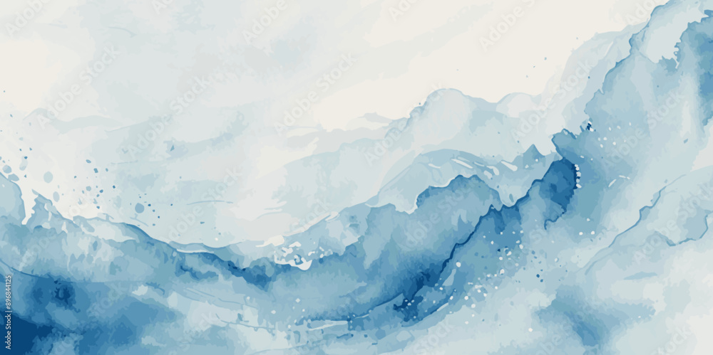 Vector watercolor ocean wave line blue and white background. Ocean sea ...
