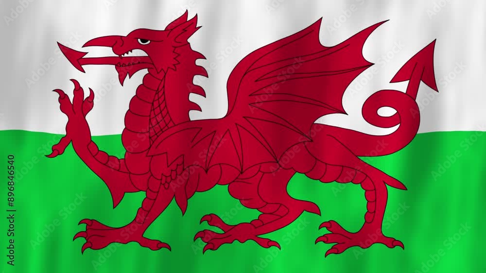 Wales UK United Kingdom flag country animation 3D symbol design waving ...