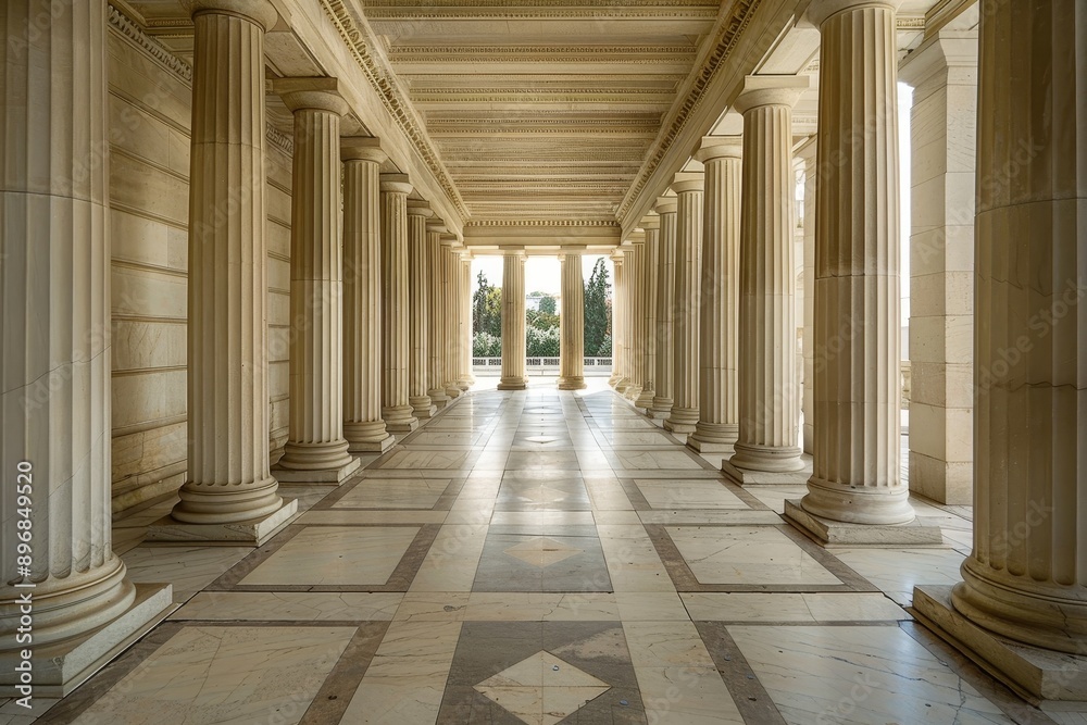 Neoclassical Long Hallway With Columns and Marble Floors, Explore the ...