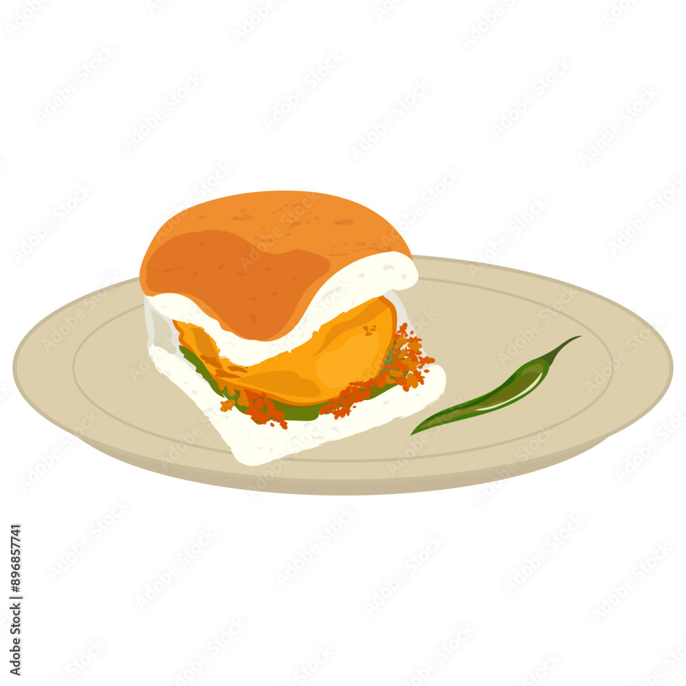 Vada Pav vector illustration, maharashtra famous vada pav, vada pao ...