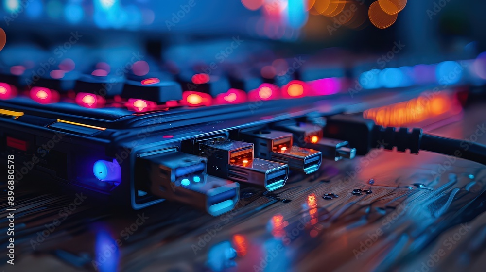 close-up of the back of an old desktop with multiple legacy ports ...