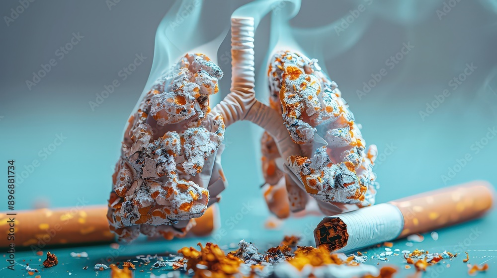 Lungs composed of cigarette filters and ash, with the filters appearing ...