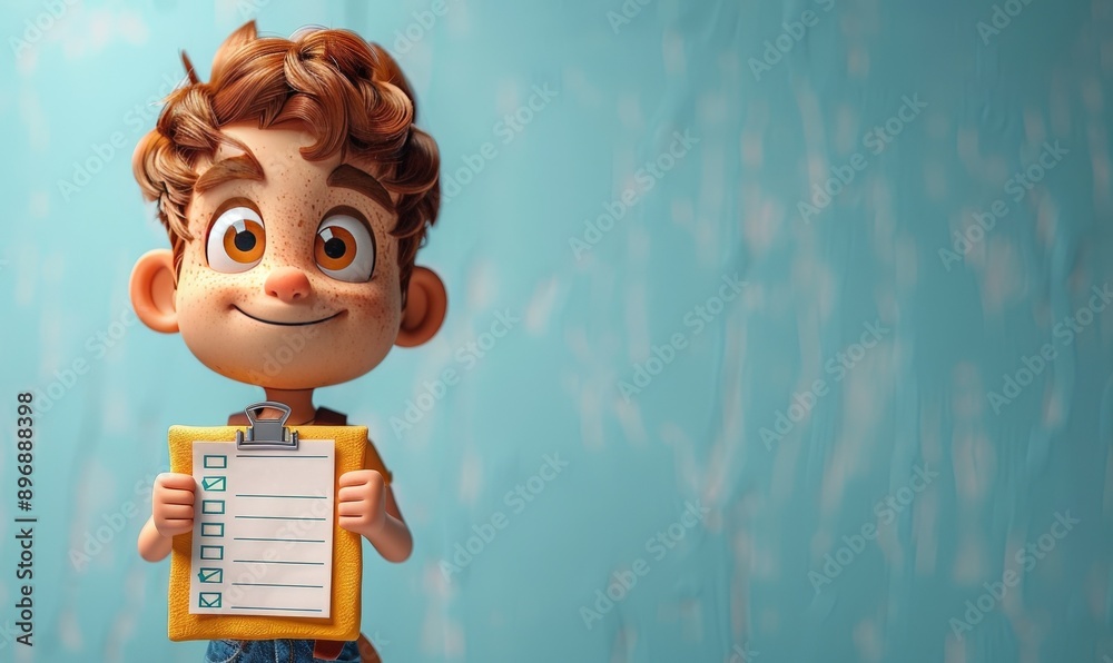 Cute cartoon characters with ad execution checklist, bright background ...