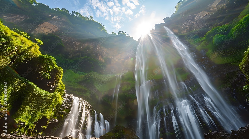 Beautiful waterfalls in sunny day bottom view madakaripura waterfall is ...