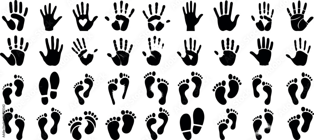 Hand and foot print silhouette, handprint footprint vector illustration ...