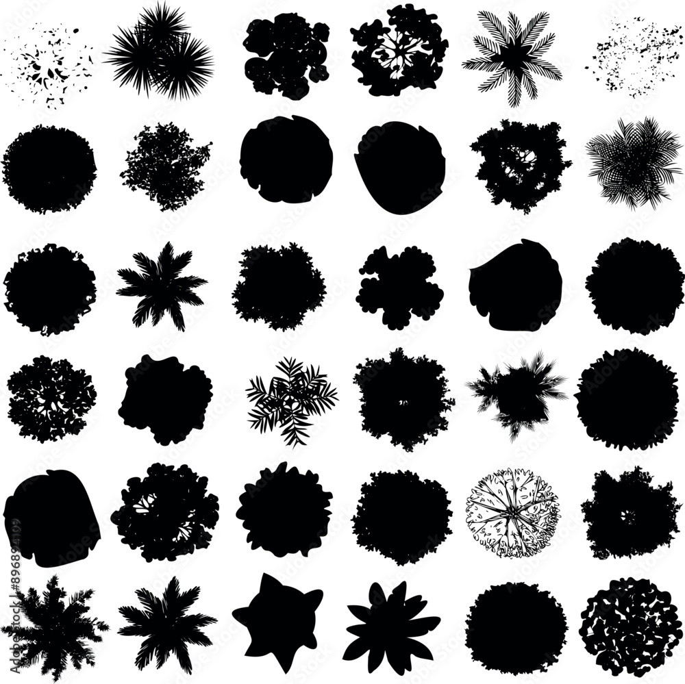 Tree top view silhouette vector illustration. Ideal for landscape ...