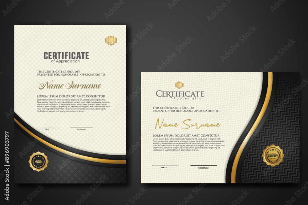 Luxury certificate template with textured effect dan line gold shine on ...