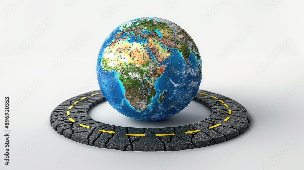 3d illustration of road around earth globe,Asphalt Road Circles earth ...