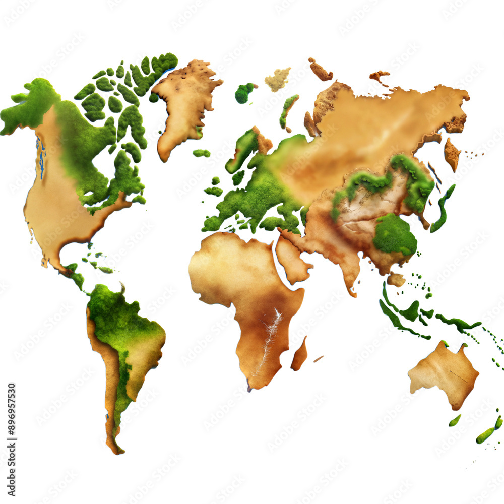 World map with physical features, highlighting mountains and rivers ...