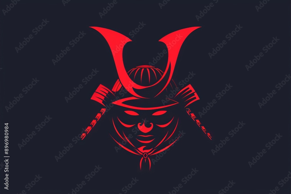 Samurai logo icon, Japanese warrior in helmet, Japan fighter silhouette ...