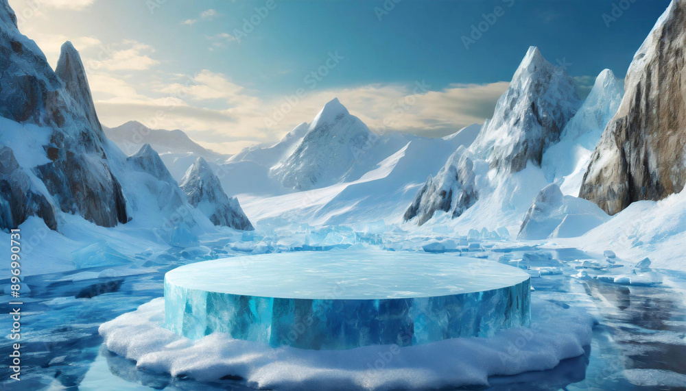 ice background podium cold winter snow product platform floor frozen ...