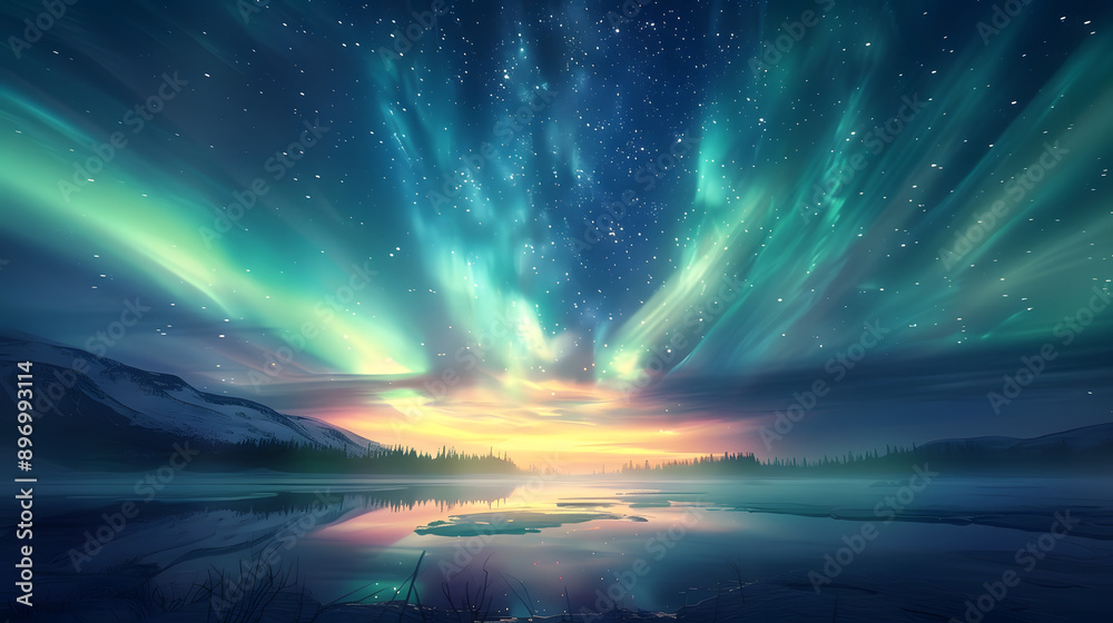 Surreal digital artwork of a paintbrush painting the northern lights ...