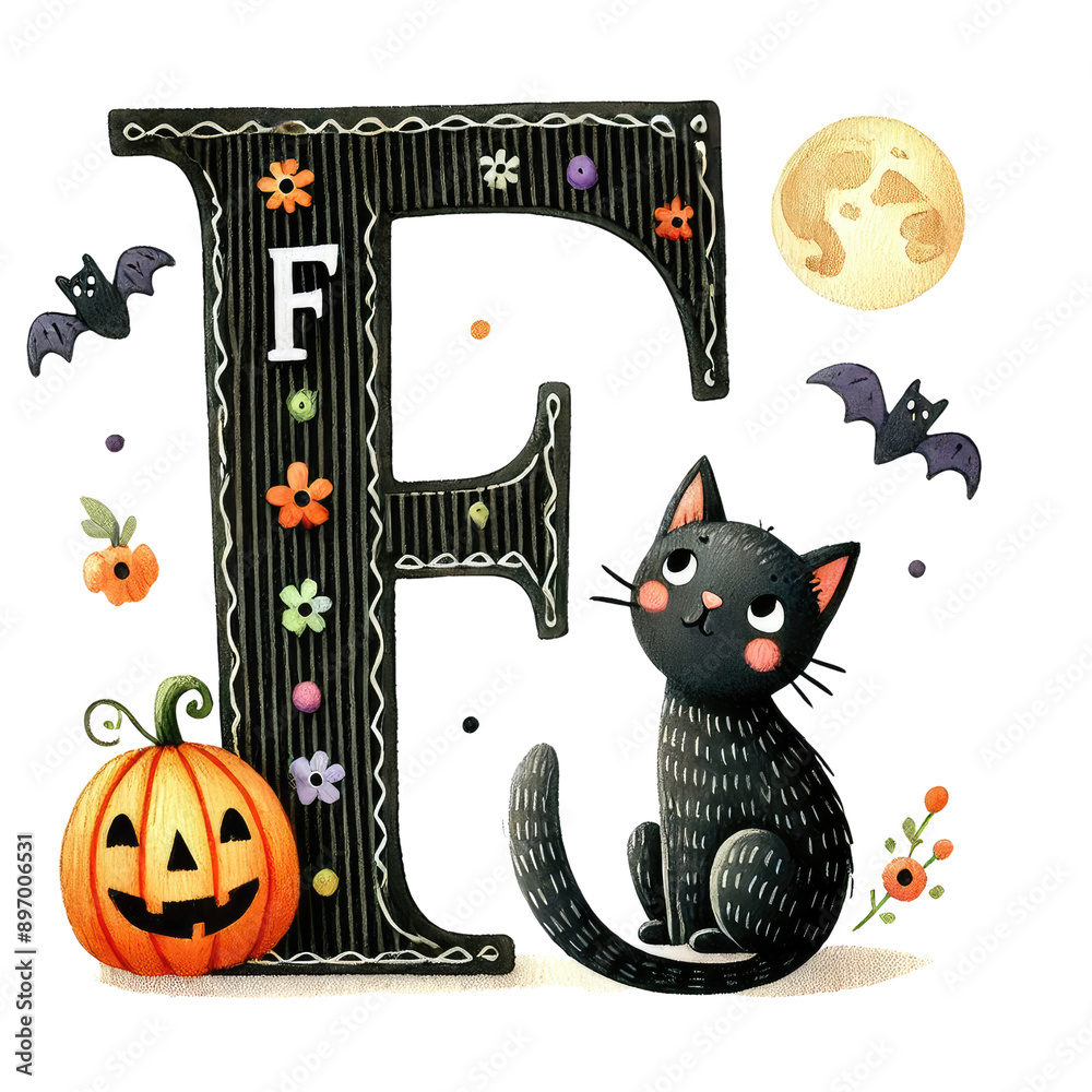 a watercolor halloween witch alphabet A-Z clipart, handrawn, nersery ...